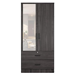 Better Home Products Carell Furniture Armoire Wardrobe with Mirror & Drawers in Tobacco