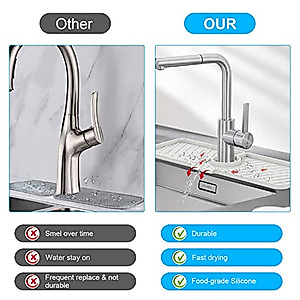 Silicone Faucet Splash Guard, 18” x 6.3” Faucet Water Catcher Mat, Longer Silicone Sink Mat, Faucet Handle Drip Catcher Tray Mat for Kitchen Countertop and Sink Protectors Absorbent Mat (White)