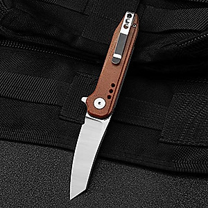BESTECH KNIVES Pocket Folder Folding Knife: 2.84" 14C28N Steel Reverse Tanto Blade, Micarta Scales, Flipper, Liner Lock, EDC Steel Clip, BG40E (Natural Micarta)