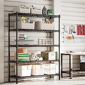 REIBII Wire Shelving Rack Garage Shelving with Wheel 5 Tier Metal Shelving Unit 1750LBS Adjustable Wire Shelf for Garage Storage Shelves Rolling Heavy Duty Shelving Metal Shelves for Storage Pantry