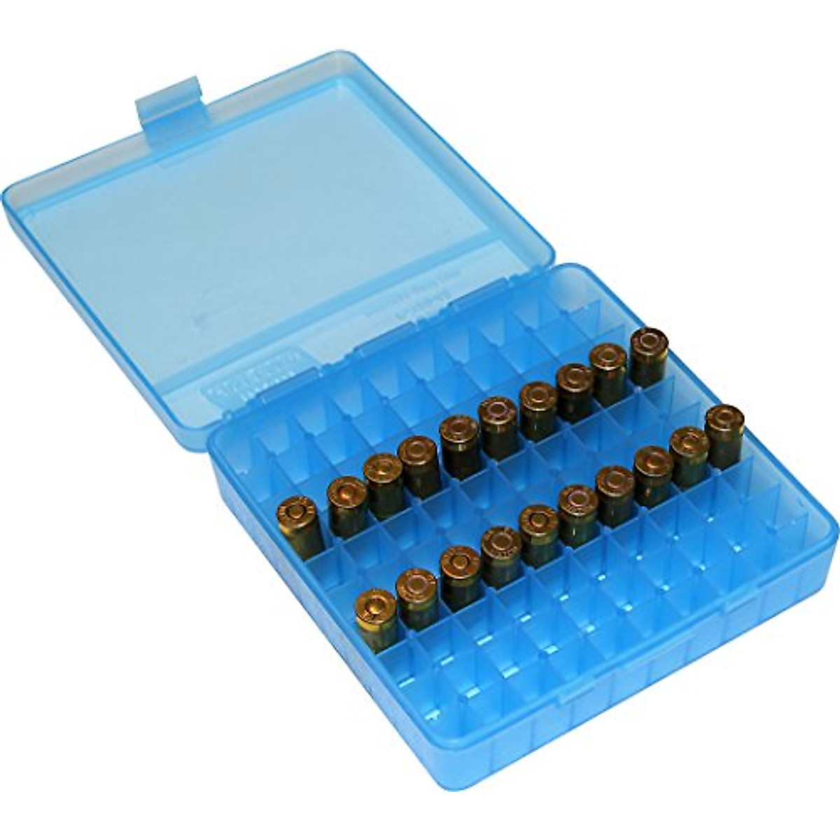 MTM 100 Round Flip-Top Ammo Box 40/45/10MM Cal (Clear Blue)