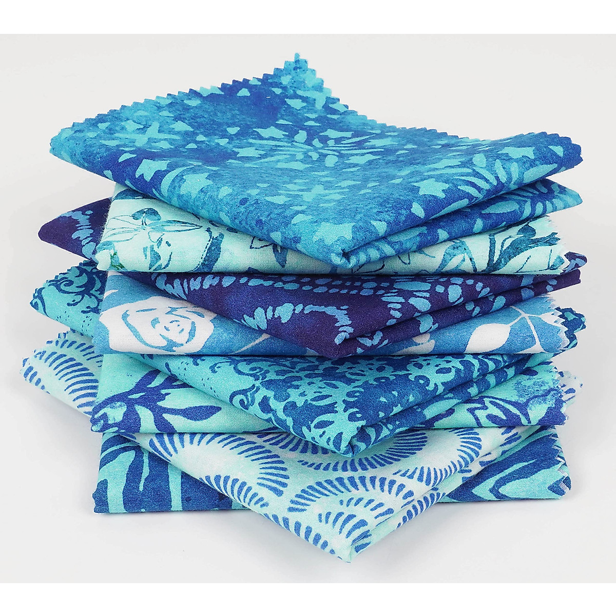Soimoi 8 Pc Fat Quarter Bundle, Asian Batik Print 18"x 22" DIY Patchwork- 100% Cotton Pre-Cut Quilting Fabric Medium Blue