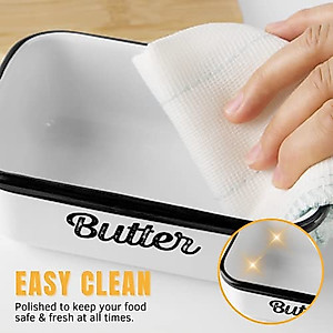 Granrosi Ceramic Butter Dish with Lid for Countertop, Butter Keeper, Butter Holder, Butter Container for Fridge, Butter Dishes, Covered Butter Dish - Farmhouse Butter Dish with Wooden Lid - White