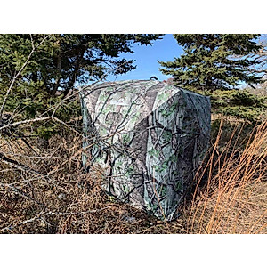 THUNDERBAY See Through Hunting Blind Combo with 2 Chairs, 3 Person Pop Up Ground Blinds 180 Degree, 300D Durable Hunting Tent for Deer & Turkey Hunting (Camouflage), Floor Space 62" x 62"