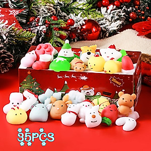 YEAH homemate 35PCS Christmas Mochi Squishy Toys, Christmas Stocking Stuffers for Kids, Squishies Party Favors Gifts Stress Reliever Toys, Treasure Box Toys for Prizes Goodie Bag Stuffers