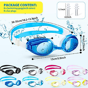 Frienda 8 Pcs Swim Goggles, Adjustable Silicone Swimming Goggles Crystal Clear Swim Glasses for Children and Teens(Mixed Colors)