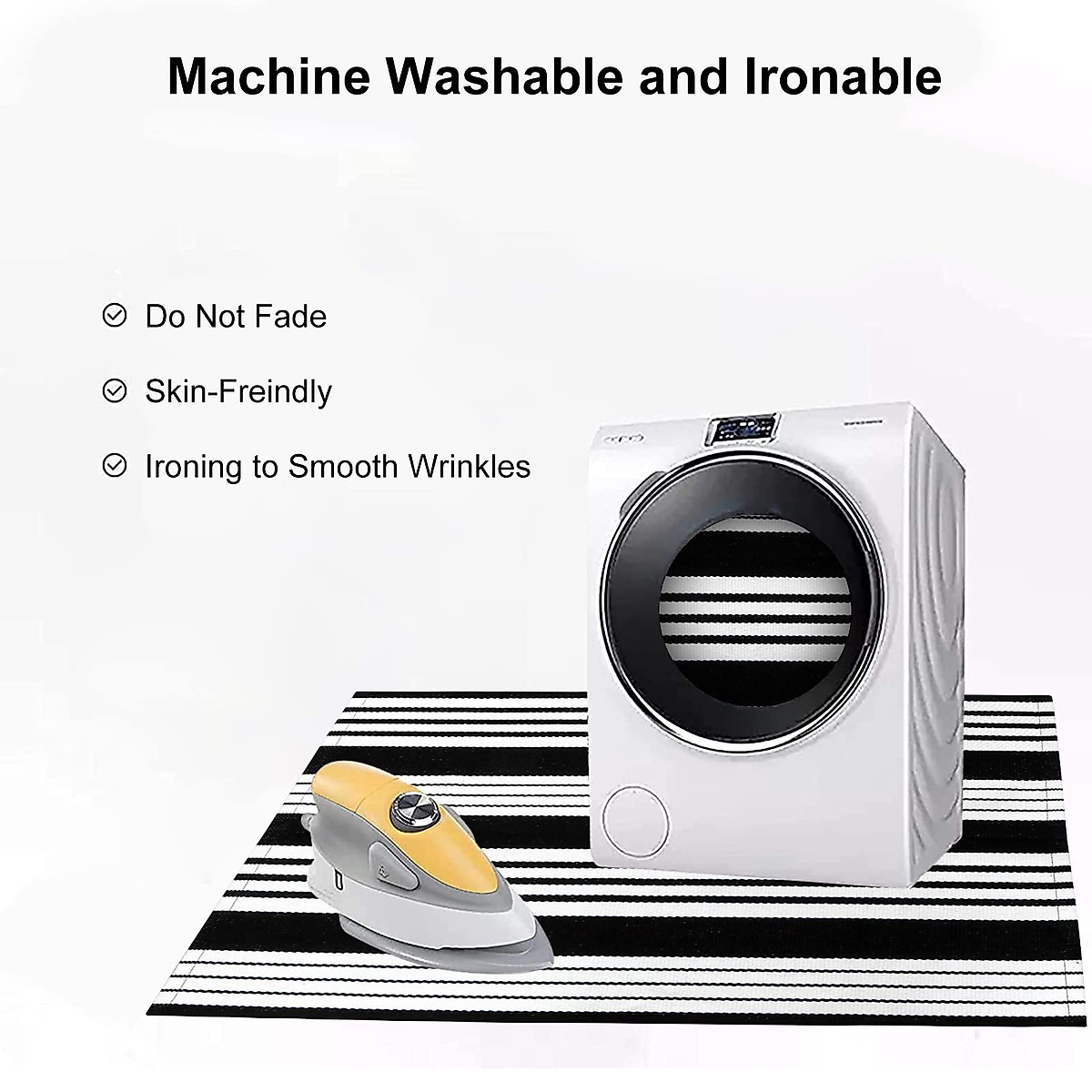 Black and White Striped Outdoor Rug, 2’ x 4.3’ Cotton Hand-Woven Reversible Front Porch Rug Washable Front Door Mat Entryway Rugs Welcome Layered Doormat Carpet for Patio Farmhouse Kitchen