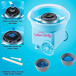 Countertop Cotton Candy Machine – Includes Scoop and 10 Serving Sticks – Works with Cotton Candy Sugar or Hard Candy by Great Northern Popcorn (Blue)