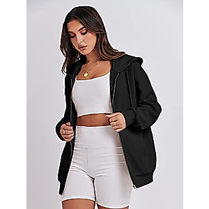 ANRABESS Women's Zip Up Hoodie Oversized Fall Sweatshirts Y2k Jacket Rib Knitted Casual Long Sleeve Shirts Comfy Clothes Black 931heise-XL