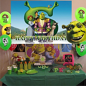 Shrek Birthday Party Supplies, Happy Birthday Shrek Backdrop for Baby Shower Party Cake Table Decorations Supplies, 5 x 4 FT Shrek Theme Birthday Banner for Girls Boys Kids Birthday Party Decorations