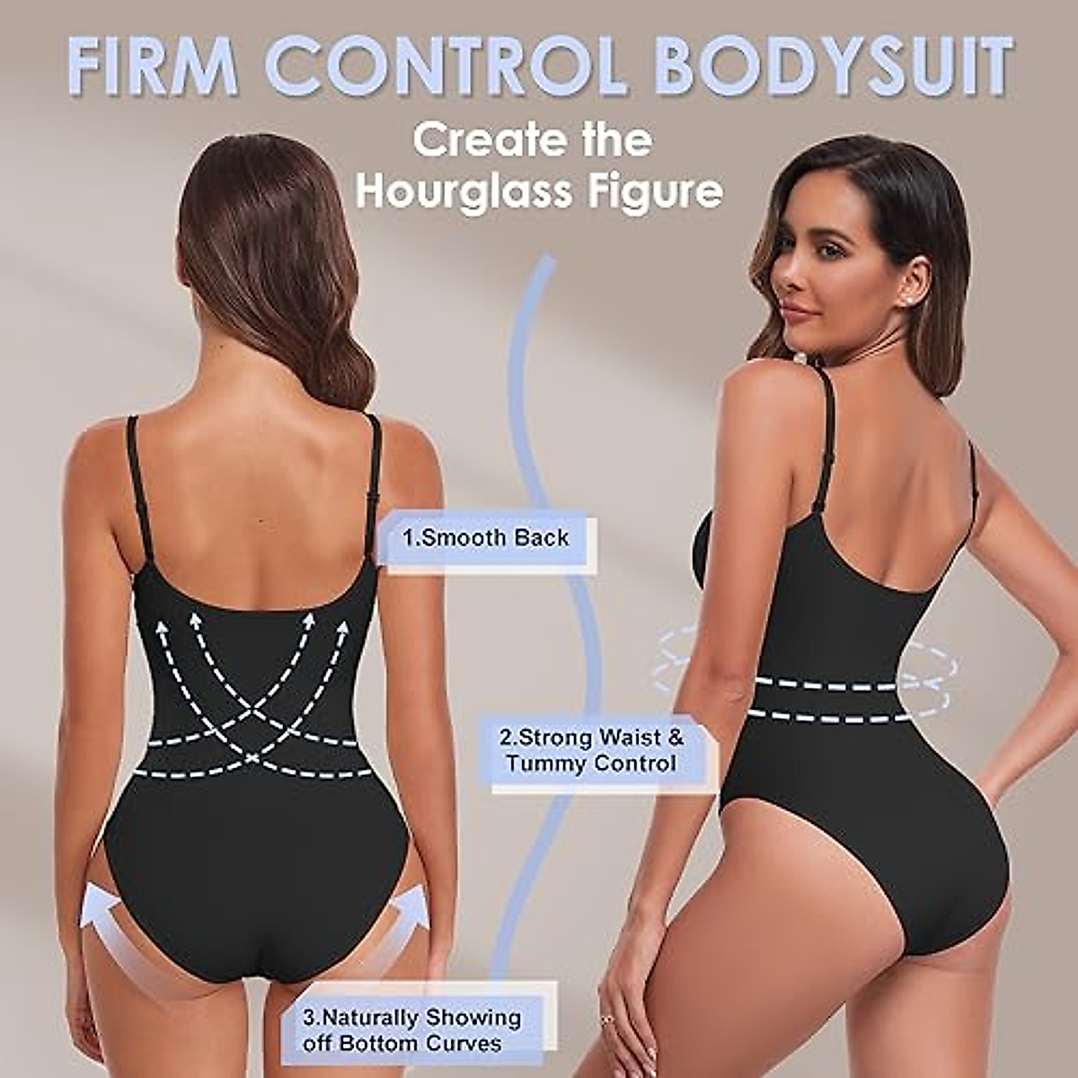 Niipty Bodysuit Shapewear for Women Tummy Control Cami Seamless Sculpting Body Shaper Spaghetti Strap Body Suits - Black XS/S