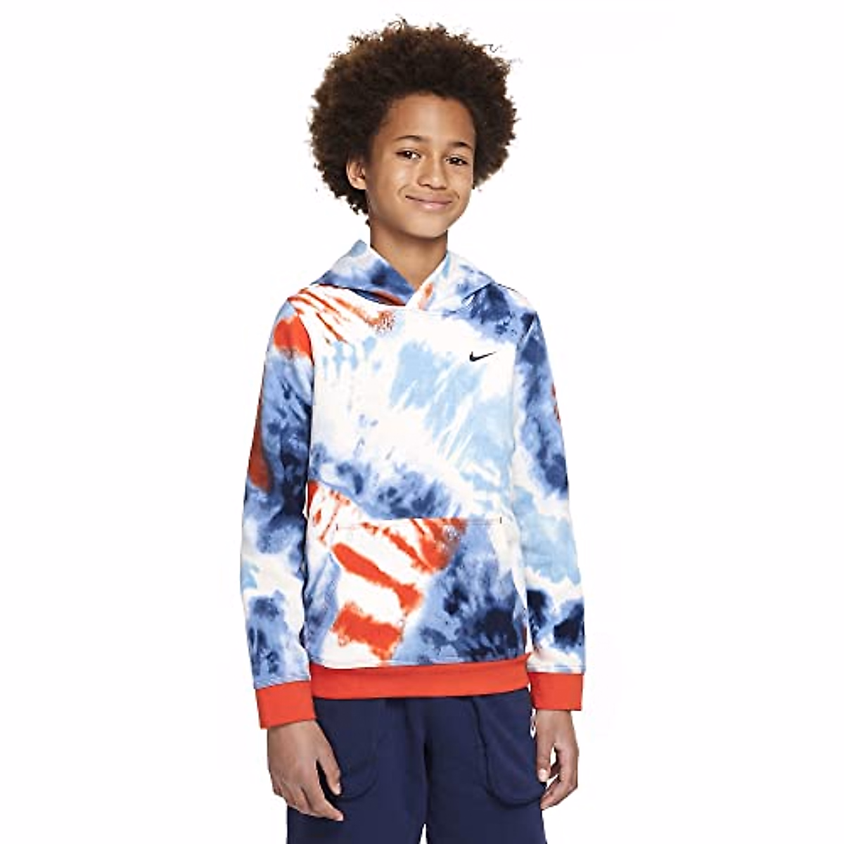 Nike Sportswear Club Big Kids' Tie-Dye Pullover Hoodie (as1, alpha, x_l, regular, Habanero Red)