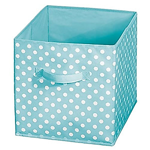 mDesign Soft Fabric Closet Storage Organizer Cube Bin Box, Handle - Storage for Baby Child/Kids Room, Nursery, Toy Room, Furniture Units, Shelf - 12.75" high - Turquoise Blue/White Polka Dots
