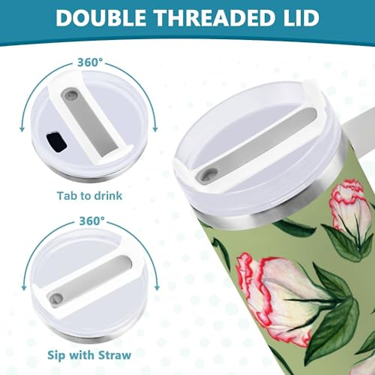 Adornlife Flower Rose Green 30 oz Tumbler with Handle and Straw Lid, 100% Leak-proof Travel Coffee Mug, Stainless Steel Insulated Cup For Beverages, Cupholder Friendly