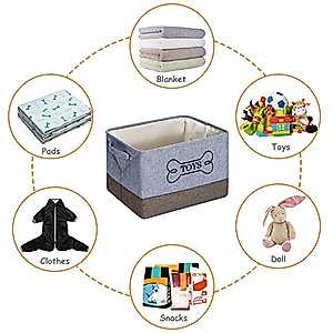 Geyecete Dog Toys Storage Bins Canvas Stitching pet Baskets,with Outside handle handle,Organizer Storage Basket for Sorting Toys, Clothes and Books-Blue/Khaki
