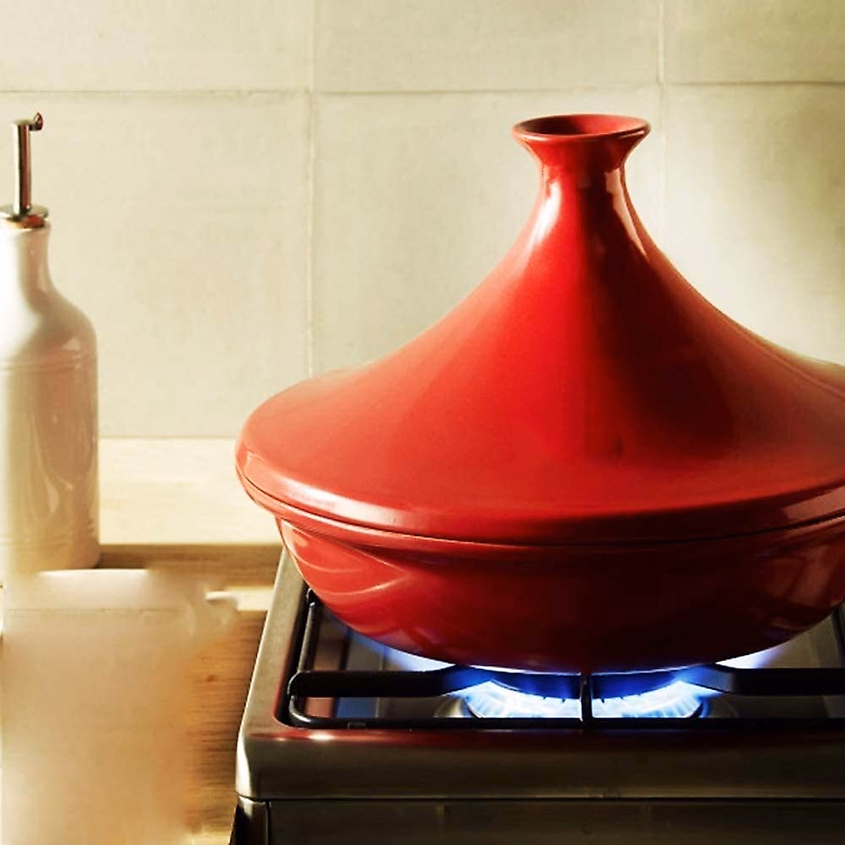 Casserole Dishes with Lids Tagine Cooking Pot with Lid, Medium Simple Cooking Tagine Lead Free (Red)