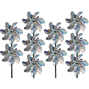 Tapix Bird Blinder Repellent Pinwheels (10 Pack) 15 inch Pinwheel Bird Deterrent, Holographic Pin Wheels for Yard and Garden, Garden Spinners Effectively Keep Birds Away