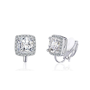 YOQUCOL 7MM Clip On Stud Earrings Square Cubic Zirconia Crystal Not Pierced Studs Earrings For Women