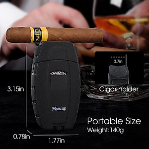 All-in-One Torch Cigar Lighter with Adjustable Jet Dual-Flame, Built-in Cigar Punch/Holder, Honorable Gift for Men, Birthday, Windproof Refillable Butane Cool Lighters for Smoking, Candles