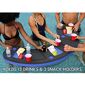 Polar Whale Giant Blue and Black Floating Bar Table Tray Bartender Drink Holder for Pool or Beach Party Float Lounge Refreshment Durable UV Resistant Foam 15 Compartment with Cup Holders 5 Feet Long