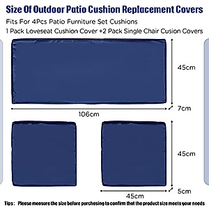 3 Pcs Outdoor Cushion Covers Patio Cushion Replacement Covers 2 Covers 18 x 18 x 2 and 1 Cover 42 x 18 x 3 for Patio Furniture Outdoor Washable Water Resistant for Couch Garden Sofa (Dark Blue)