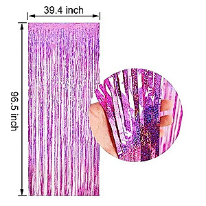 Miliocry 2 Pack 3.3 x 8 ft Pink Foil Fringe Curtains, Metallic Tinsel Curtain Backdrop for Parties, Door Wall Streamers, Glitter Streamer for Birthday, Photo Booth Props, Christmas Party Decor