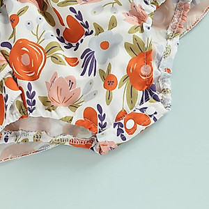 Frietlebird Newborn Baby Girl Clothes Floral Romper Ruffle Sleeve Onesie Dress with Headband Spring Summer Outfit (B-Purple,0-3 Months)