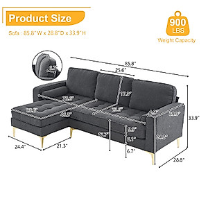 VINGLI 85.8" Convertible Sectional Sofa with Deep Seat,Modern L Shape Sectional Couches for Living Room,Sectional Sofas with Reversible Chaise (Boucle, Dark Grey)