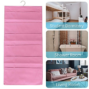 Hanging Closet Organizer, Dual-Sided 30 Pockets Wall Shelf Wardrobe Storage Bags for Underwear, Stocking, Bra and Sock, Mesh Pocket with Metal Hanger - Pink
