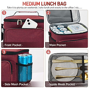 BECOJADDE Lunch Bag for Men and Women, Insulated Lunch Box Soft Cooler with Shoulder Strap for Work Travel Picnic (10L, Red)