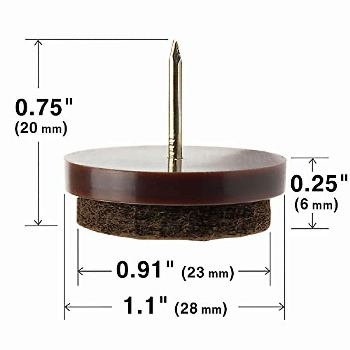 Nail-on Felt Pads X-PROTECTOR 40 PCS - 1.1" Felt Furniture Pads - Brown Chair Leg Floor Protectors - Nail in Furniture Pads for Furniture Legs - The Best Felt Chair Pads for Hardwood Floors (28mm)!