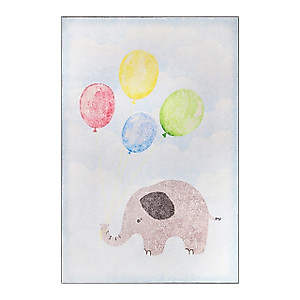 SUPERIOR Kids Indoor Area Rug, Elephant Design, Cute Rugs for Bedroom, Nursery, Playroom, Living Room, Entryway, Unique Accent, Soft Cotton Backed Rugs, Nursery Collection, 4' x 6', Baby Blue