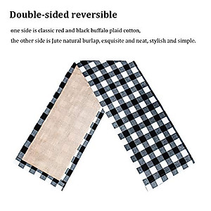 Senneny Christmas Table Runner Burlap & Cotton Black White Plaid Reversible Buffalo Check Table Runner for Christmas Holiday Birthday Party Table Home Decoration, 14 x 72 Inch
