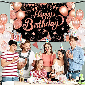 KatchOn, XtraLarge Rose Gold Happy Birthday Banner - 72x44 Inch | Black and Rose Gold Birthday Banner for Women | Happy Birthday Sign, Happy Birthday Decorations for Women | Happy Birthday Backdrop