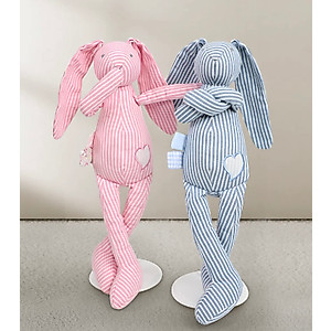 Manon des Pres Plush Baby Bunny Rabbit Stuffed Animal Toys. 100% Cotton Fabric Doll for Newborn Kids. Sleeping Gifts for Boys and Girls. Soft, Cute Blue and Pink Easter Bunny (Pink)