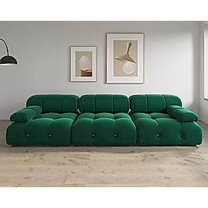 JACH 104" Convertible Modular Sectional Sofa, Minimalist Mid-Century Velvet Sofas Couches, Luxury Modern 3-Seat Wide Couch Sectional for Living Room Bedroom Office Apartment (Green)