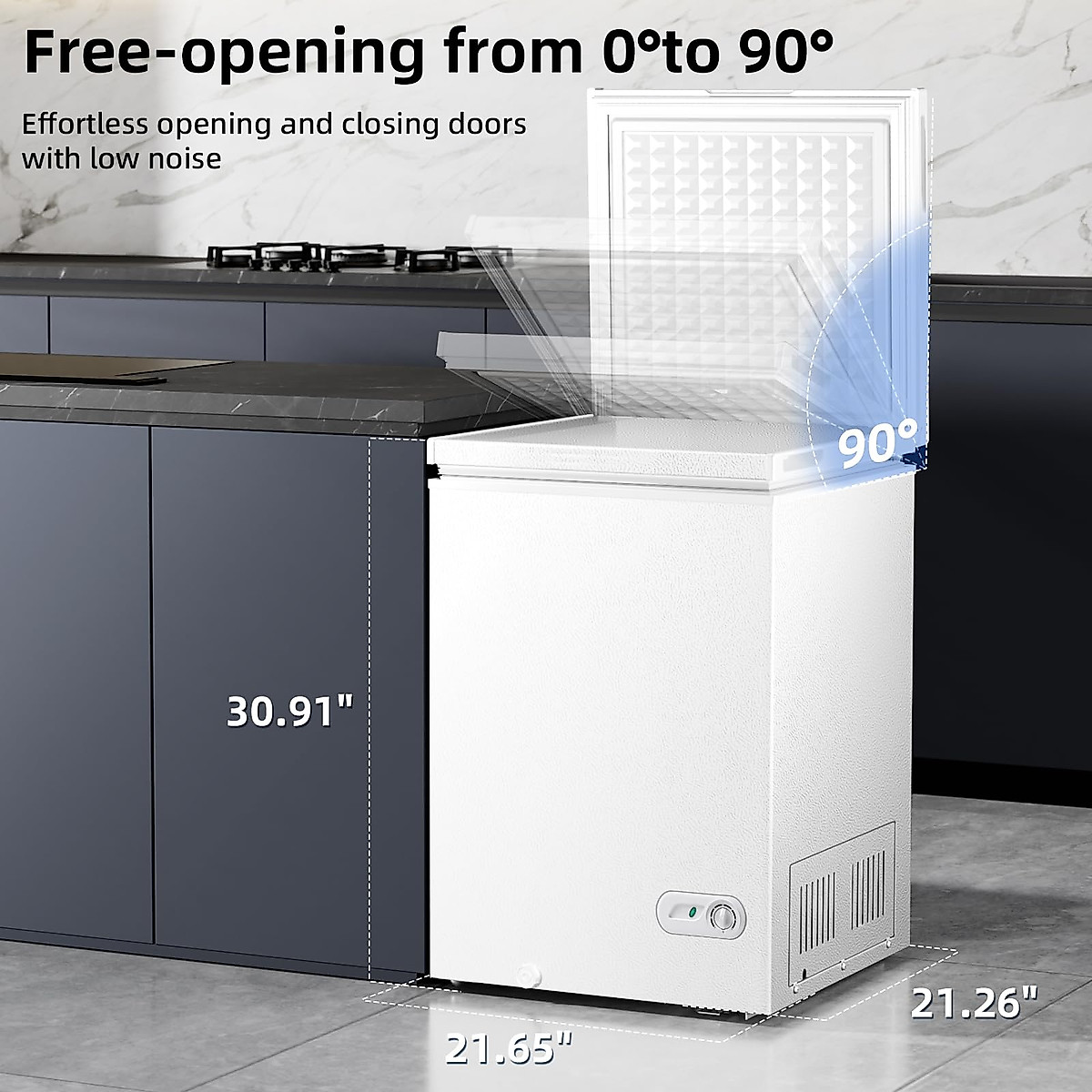 Antarctic Star 3.5 Cu.ft Chest Freezer 6.8℉to -4℉with Removable Basket Free Standing Top open Door Compact Freezer with Adjustable Temperature Defrost Water Drain/Power Saving White