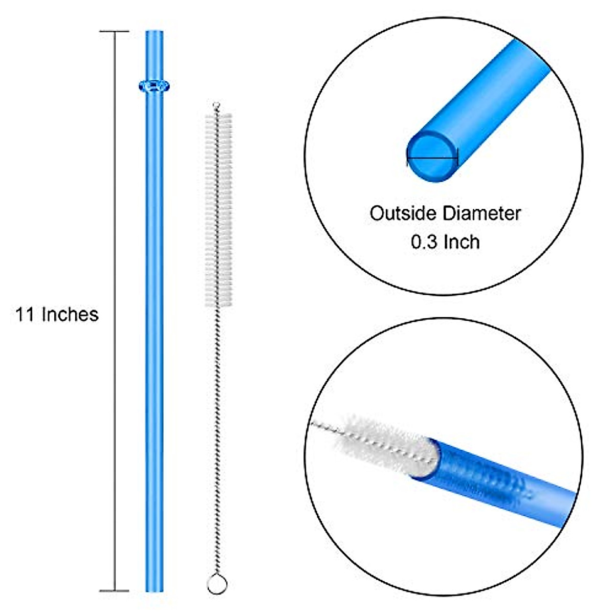 12 Pieces 11 Inches Reusable Plastic Straws for Tall Cups and Tumblers, BPA-Free Unbreakable Clear Colored Replacement Drinking Straws with 1 Cleaning Brush, Not Dishwasher Safe