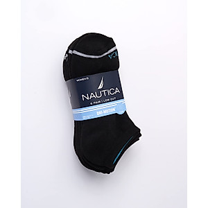 Nautica Women's Low Cut Cushioned Moisture Control Athletic Socks (6 Pack), Size 4-10, Black