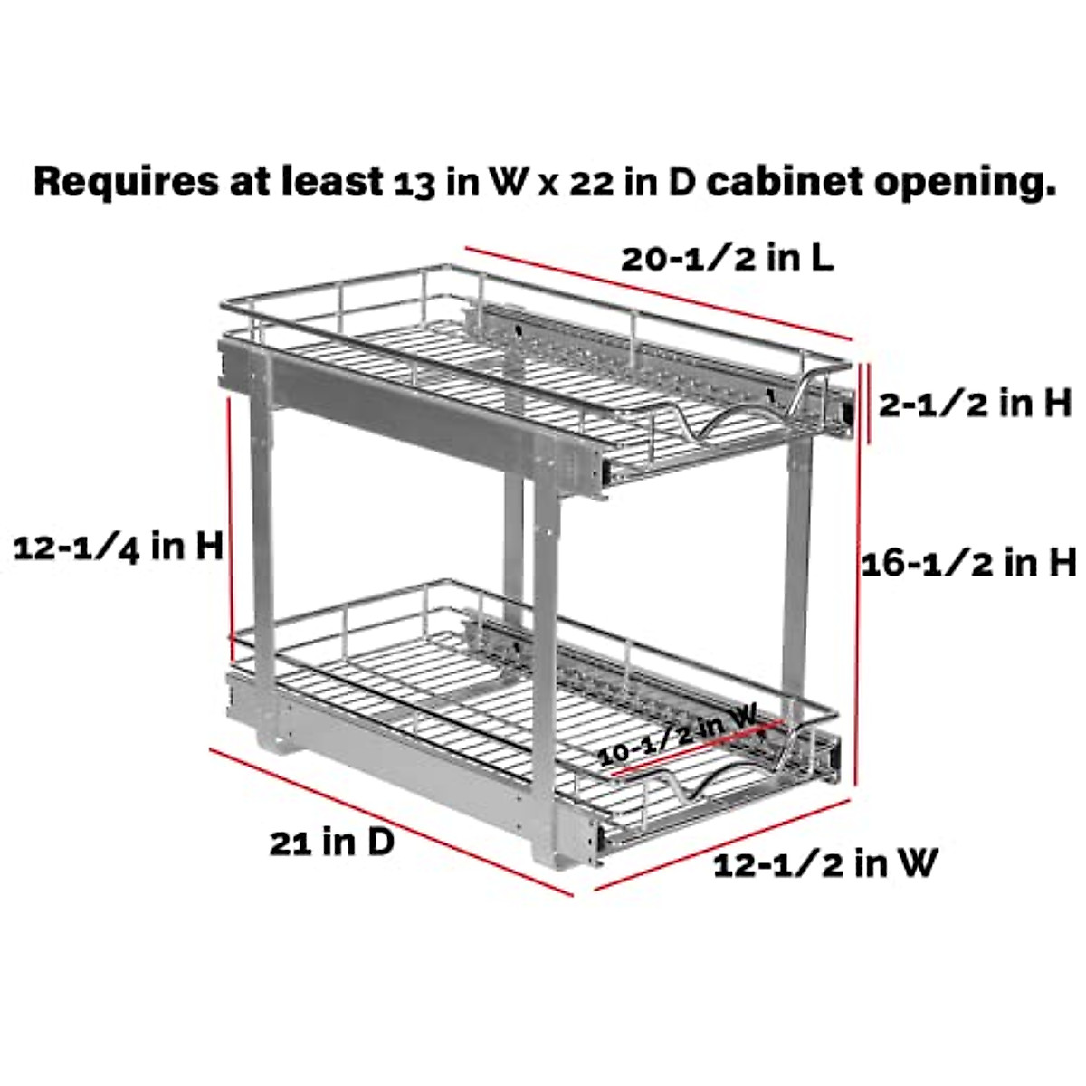Hold N’ Storage 2 Tier Pull Out Cabinet Organizer – Heavy Duty Metal with 5 Year Limited Warranty -12.5"W x 21"D x 16-1/2"H
