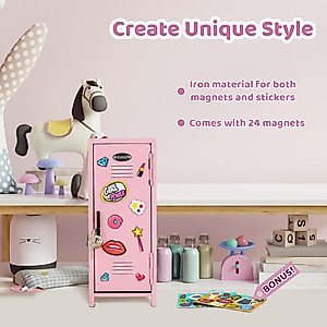 YOBRO Mini Iron Lockers, Girl Talk Locker with Lock,Small Safe Box Locker for Money, Miniature Storage Locker for Desk Bedroom Home Office School, Metal Little Locker Gift for Girls, Pink