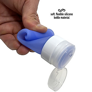 Silicone Travel Bottle Set TSA Approved Leak Proof Squeeze Bottles for Shampoo, Lotion & Liquid Toiletries (2 oz & 1.4 oz Containers) with Carabiner Clips