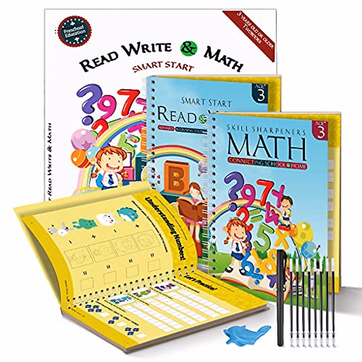 EPCQUYIN 2 PC 11" X 8" Magic Practice Copybook Reusable Writing Practice Book Alphabet & Math Calligraphy Set Kids Early Education Materials English Handwriting Workbook with Pens