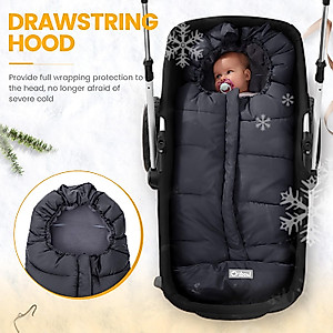 Orzbow Universal Footmuff for Stroller, Winter Warm Baby Stroller Bunting Bag, Waterproof Windproof Warm Polar Fleece Lined for Toddler Stroller Sleeping Bag, Black