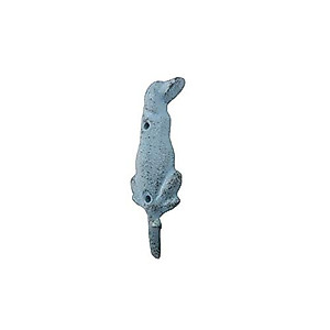 Handcrafted Nautical Decor Rustic Light Blue Cast Iron Dog Hook 6"