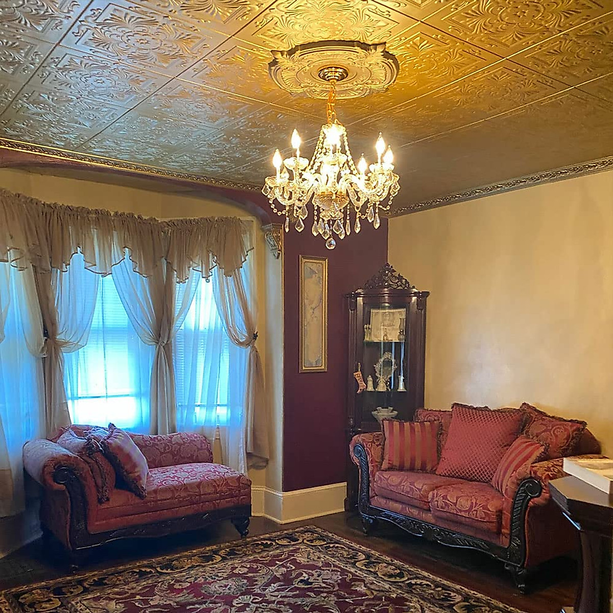 A La Maison Ceilings R14 Victorian Pre-Painted Foam Glue-up Ceiling Tile (21.6 sq. ft./Case), Pack of 8, White Washed Copper