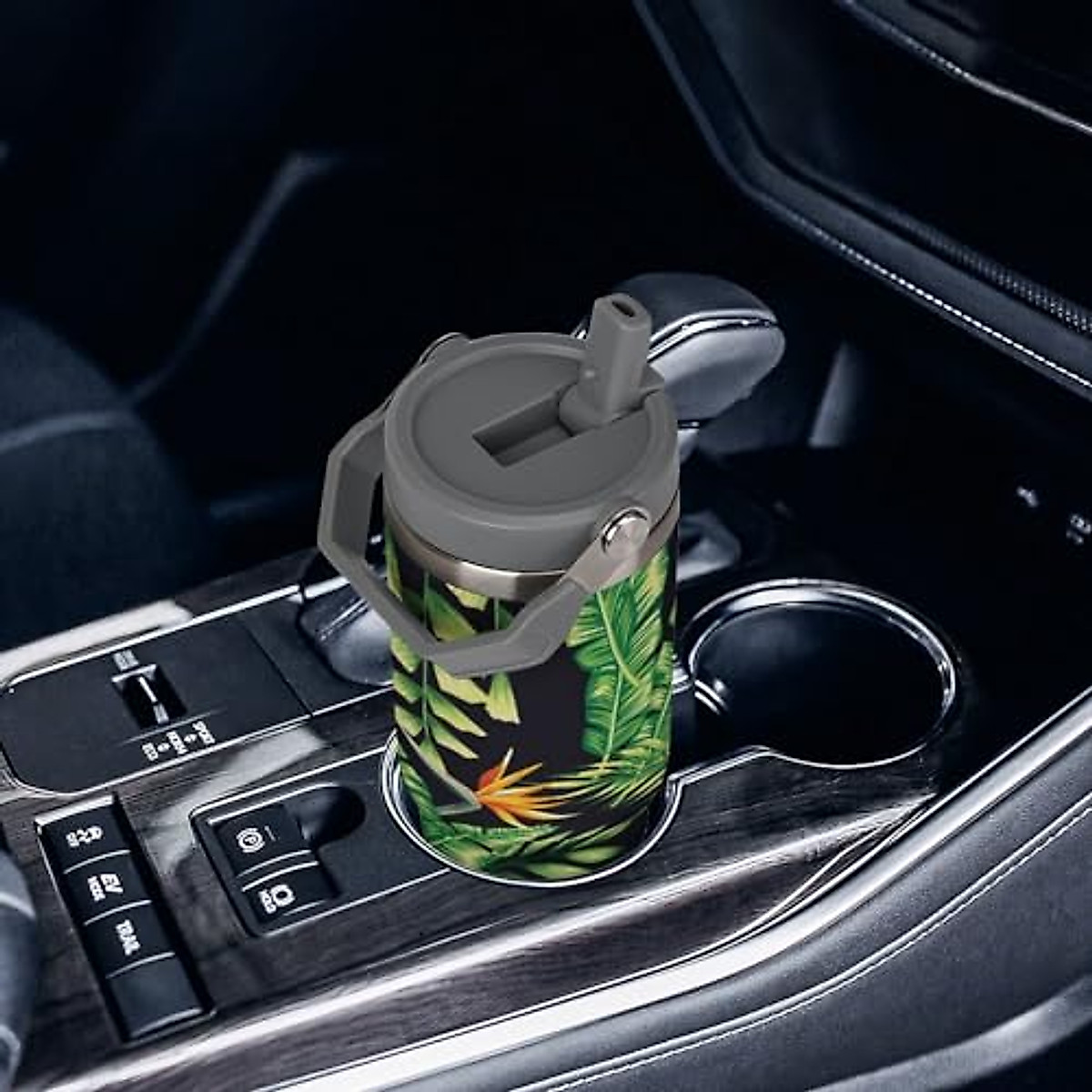 GemGam Stainless Steel Tumbler with Lid And Straw 30 Oz Top Handle Palm Tree Colorful Flower Leakproof Vacuum Insulated Water Bottle for Car Travel Exotic Plant