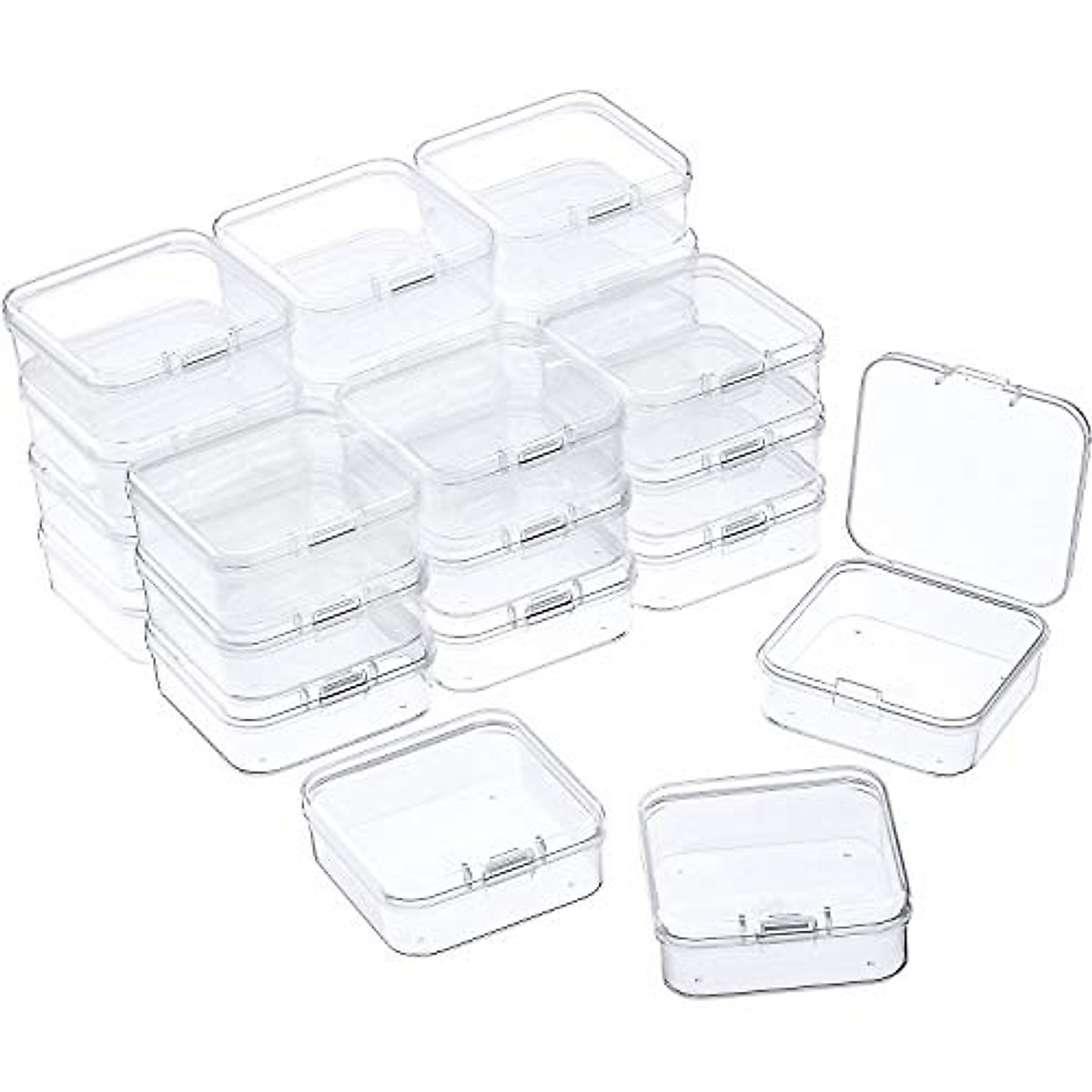SATINIOR 24 Packs Small Clear Plastic Beads Storage Containers Box with Hinged Lid for Storage of Small Items, Crafts, Jewelry, Hardware, 2.12 x 2.12 x 0.79 in