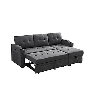 BOWERY HILL Dark Grey Woven Fabric Sleeper Sectional with USB Port