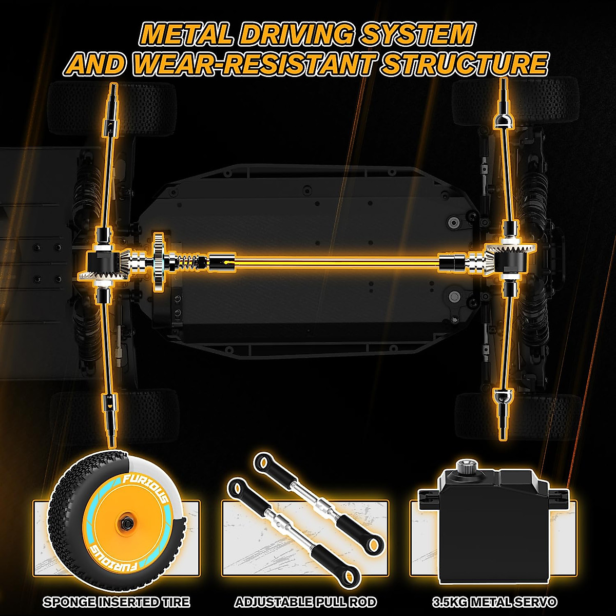 AMORIL 1:12 Fast Brushless RC Cars for Adults,Top Speed 100KM/H Remote Control Car with Independent ESC,3200KV Brushless Motor,3.5KG Metal Servo,Foam Tire,Sway Bar and Metal Rod,Orange